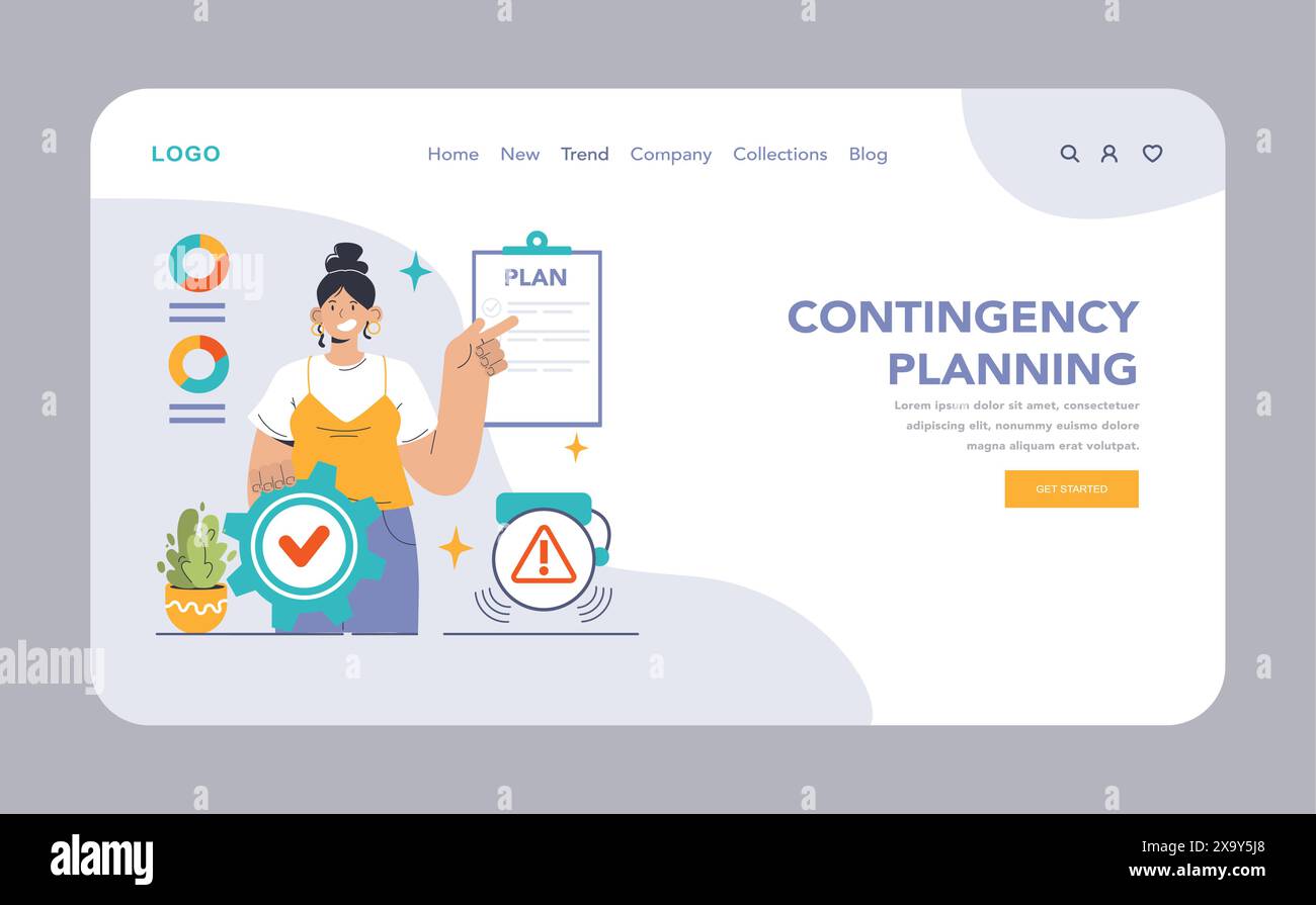 Contingency Planning concept. A confident businesswoman presents a ...