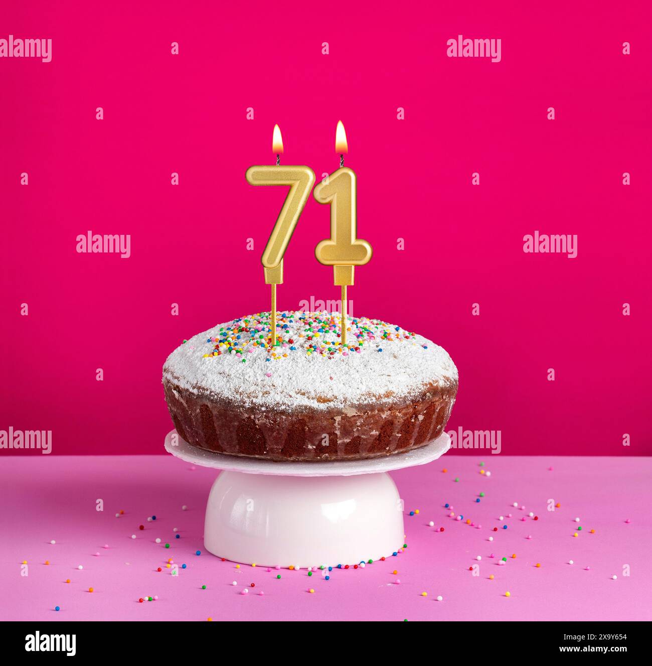 Birthday cake with number 71 candle on pink background Stock Photo - Alamy