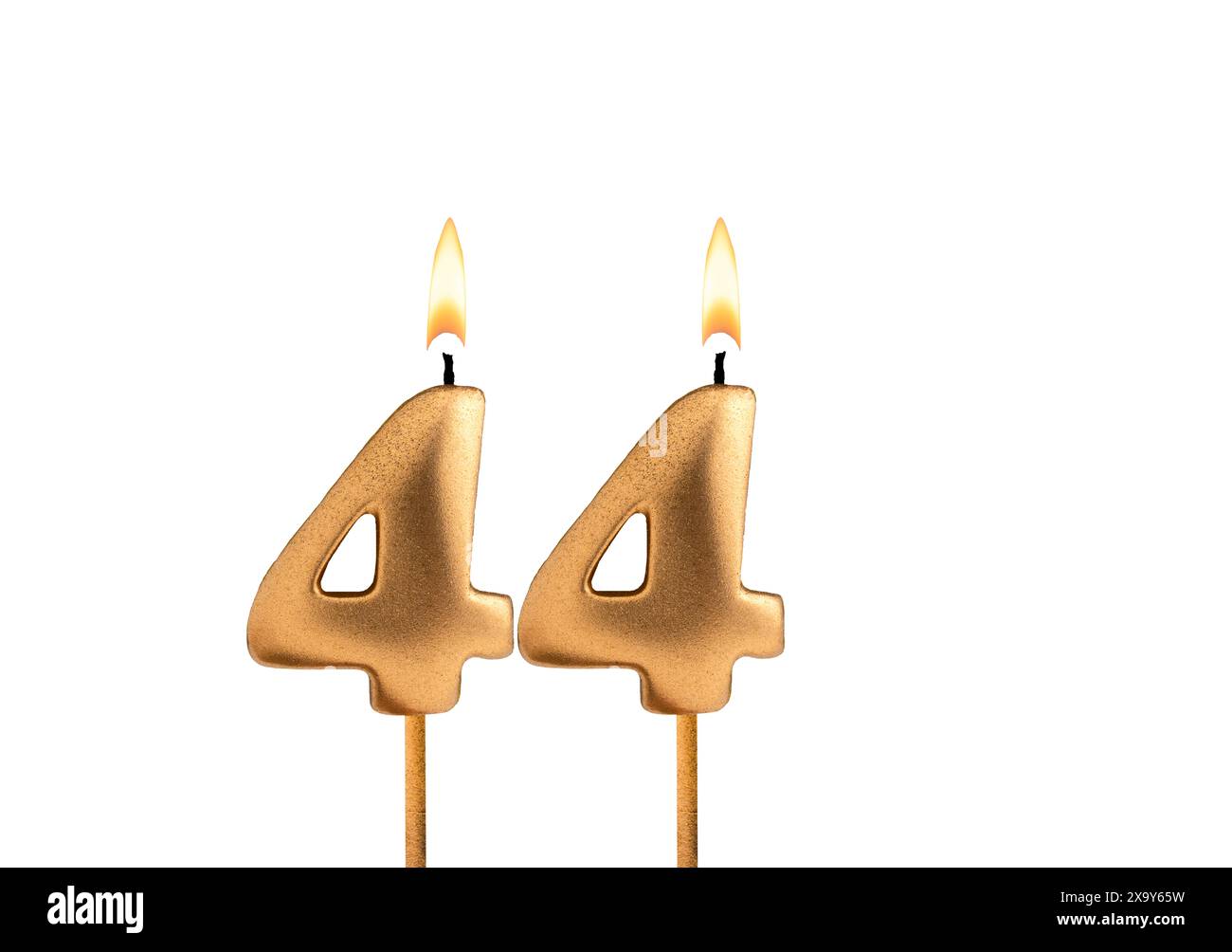 Birthday number 44 - Golden candle on white background Stock Photo - Alamy