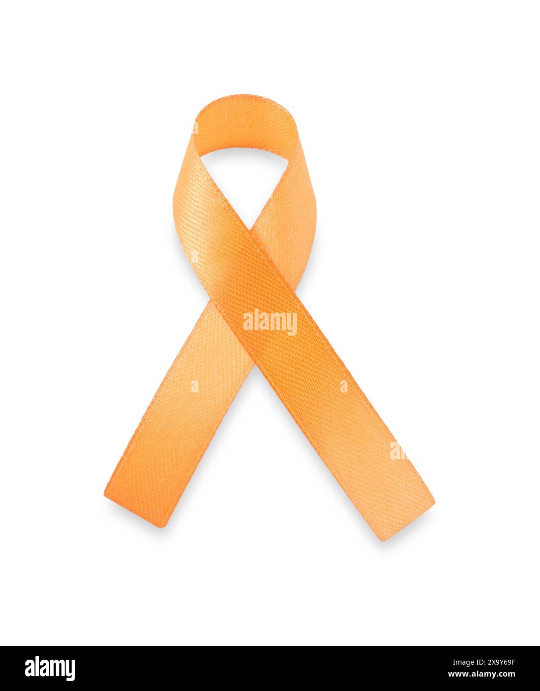 Orange awareness ribbon isolated on white, top view Stock Photo - Alamy