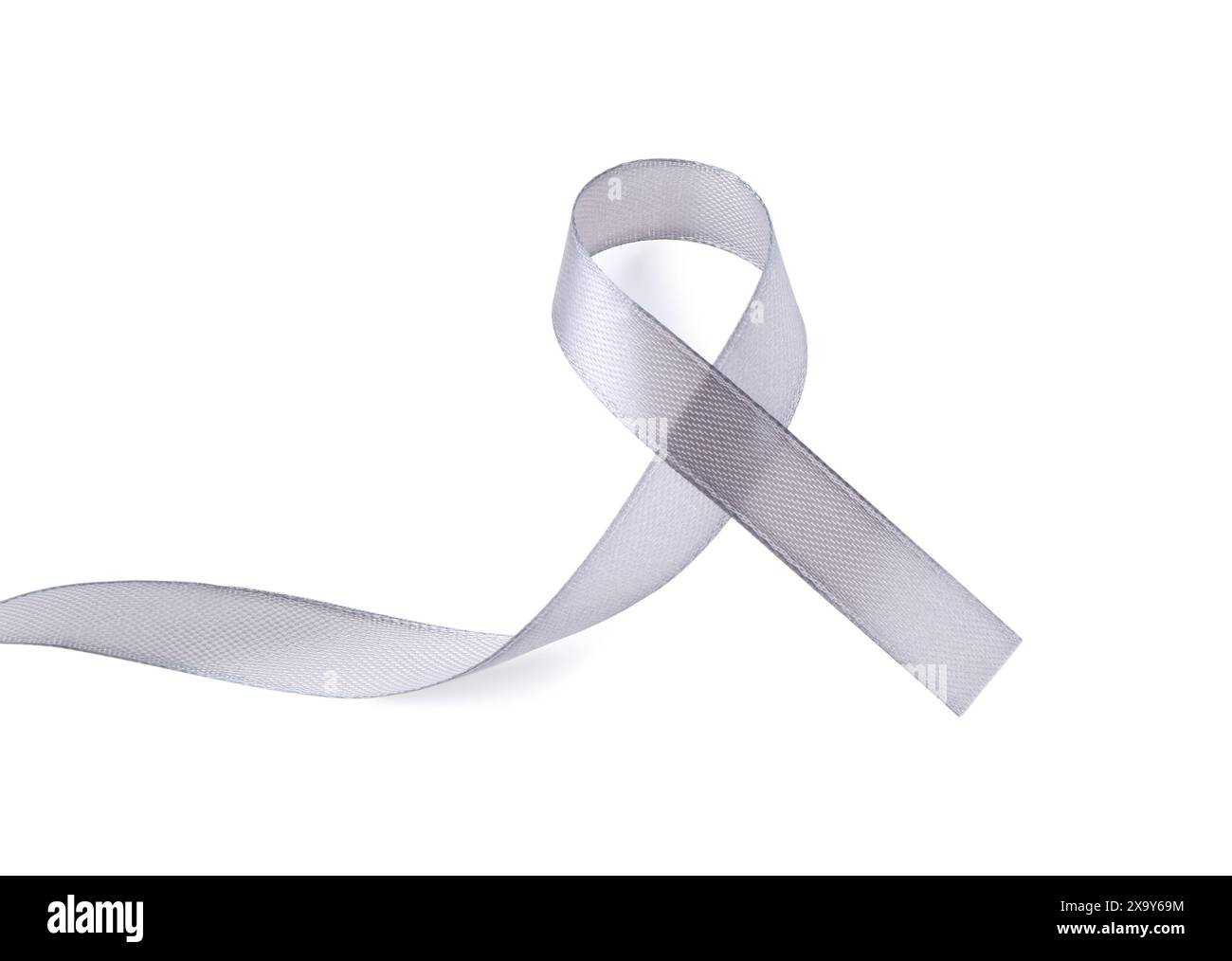 Gray awareness ribbon isolated on white, top view Stock Photo - Alamy