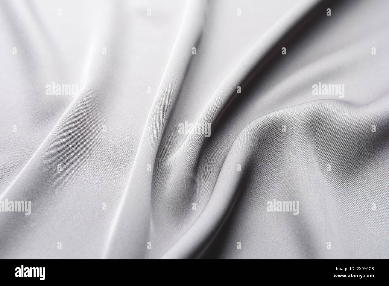 Texture of beautiful light grey silk fabric as background, closeup ...
