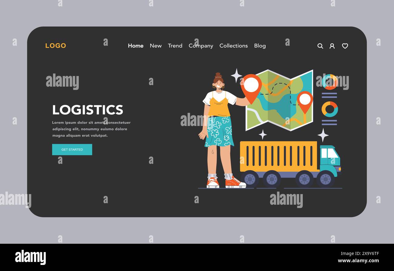 Efficient logistics concept. A confident woman presents a route map for ...