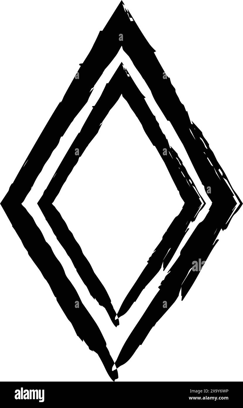 Frame rhombus texture element, outline border grunge shape icon ...