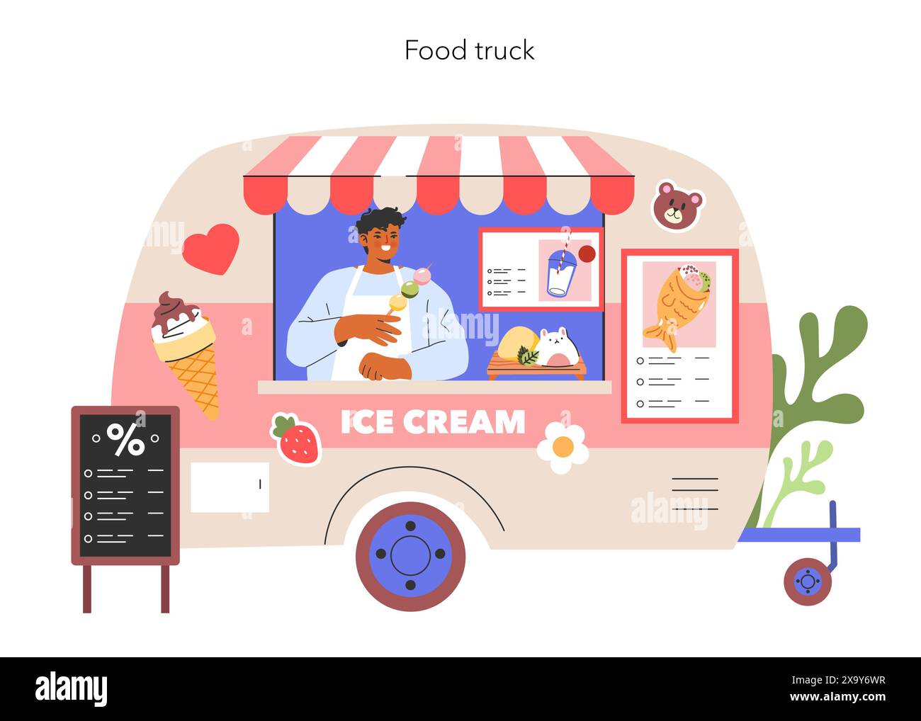 Whimsical Ice Cream Truck scene A cheerful vendor serves frozen ...
