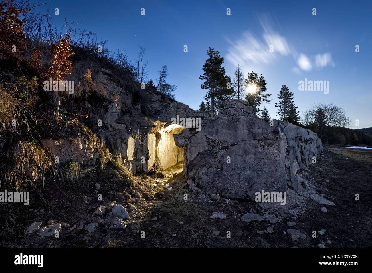 Fort Luserna: the ruins of the Viaz outpost. Luserna, Cimbra Alp ...