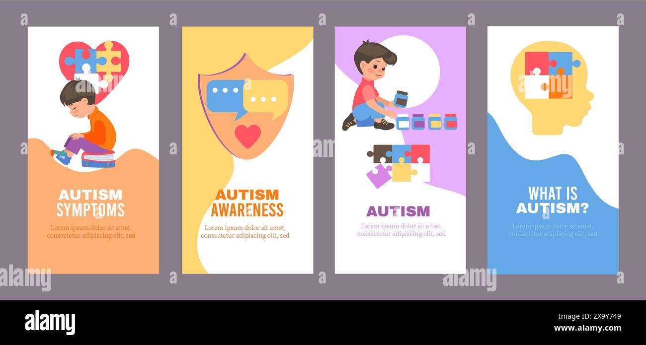 Autism awareness Day cards. Cute kids with autistic spectrum disorder ...