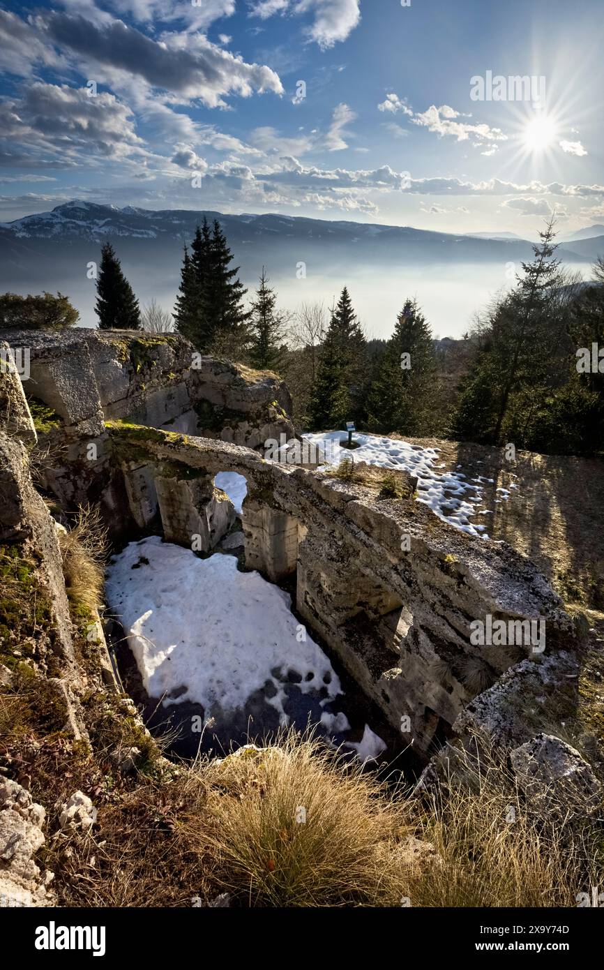 Fort Luserna: ruins of the Oberwiesen outpost. Luserna, Cimbra Alp ...