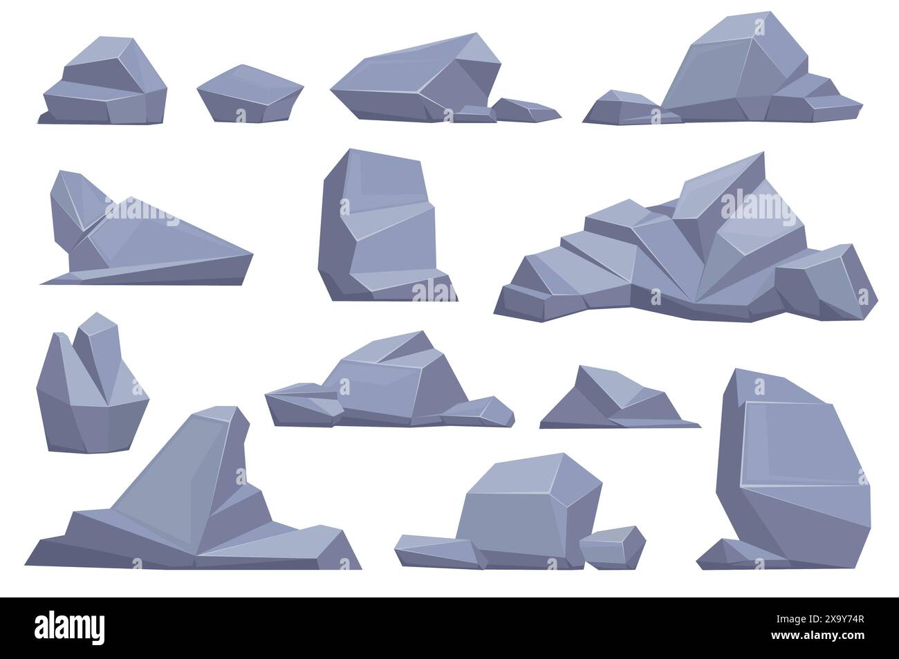 Cartoon rocks and stones. Gray boulders. Granite gravel. Cracked ...
