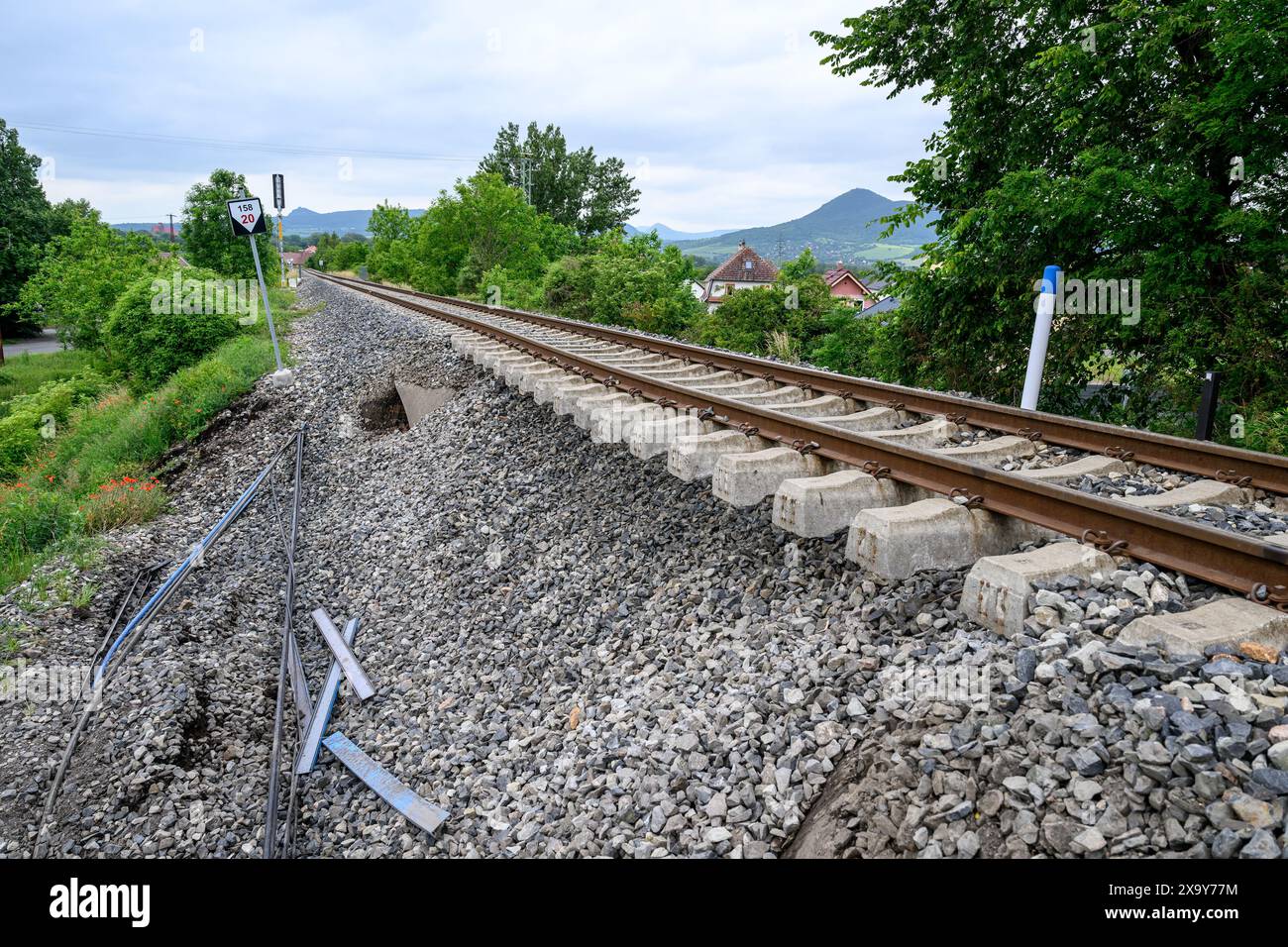 Zalhostice, Czech Republic. 03rd June, 2024. Waterlogged railway track ...