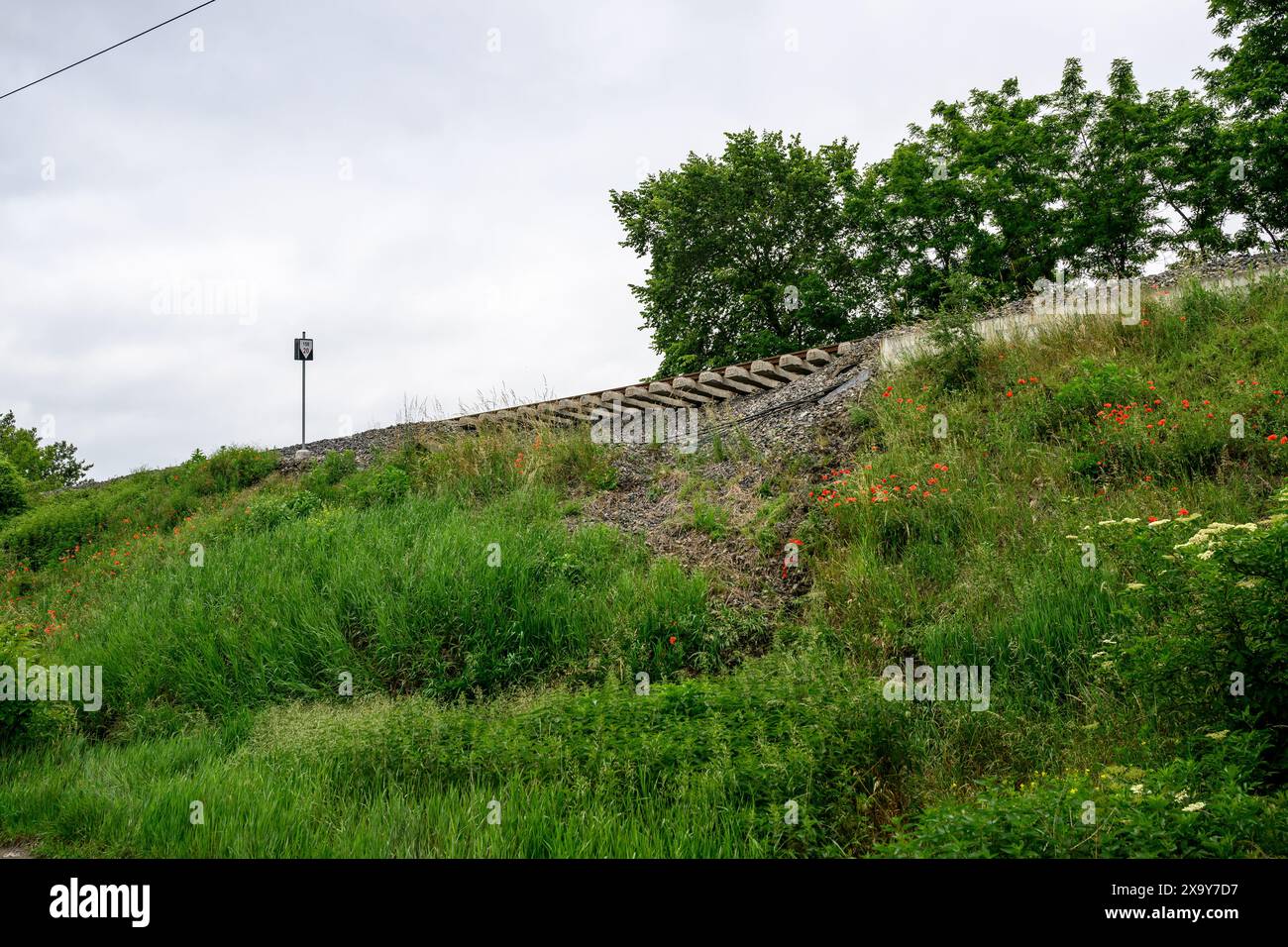 Zalhostice, Czech Republic. 03rd June, 2024. Waterlogged railway track ...