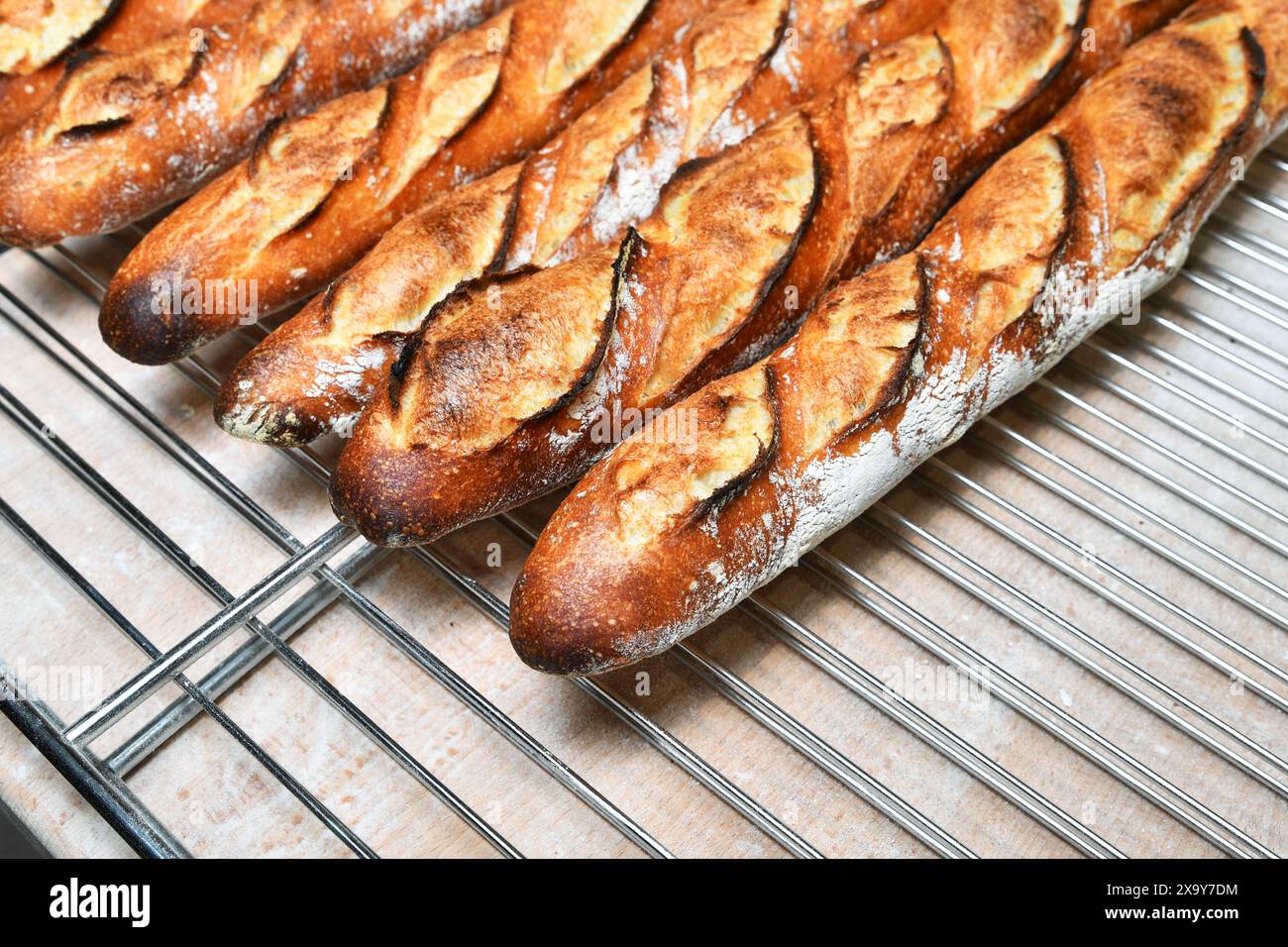 Real tradition French baguette in a bakery - Paris - France Stock Photo ...
