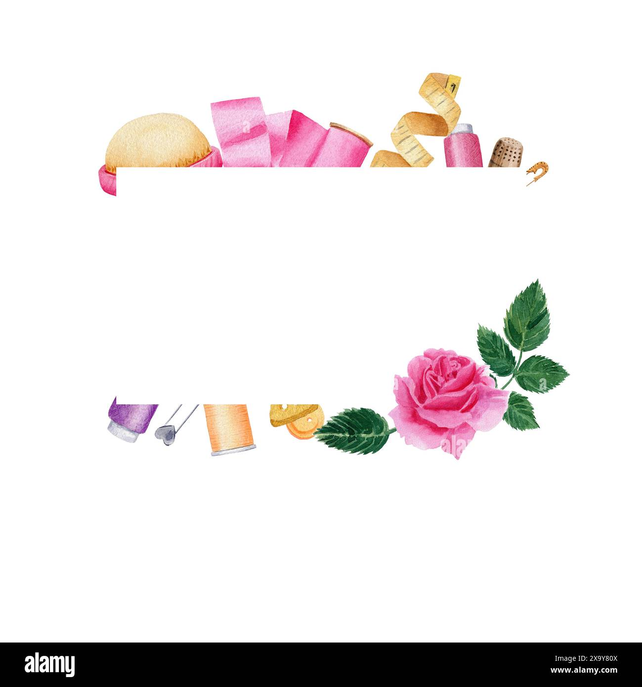 Sewing card with square copy space. Geometric square frame with sewing ...