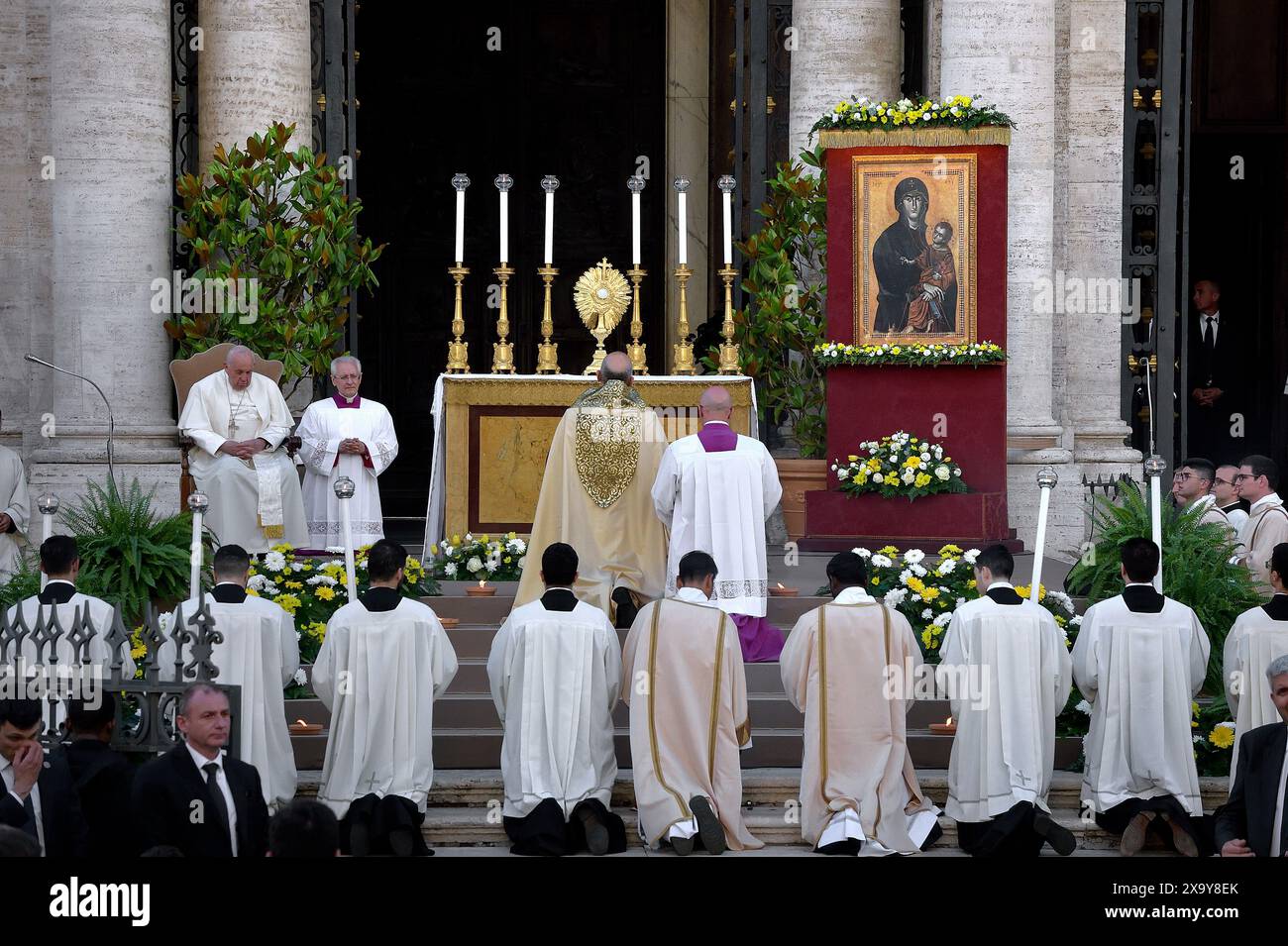 Pope Francis during a Corpus Domini procession between the basilicas ...