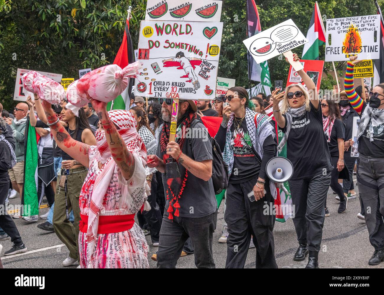 West Hollywood, CA, USA – June 1, 2024: Pro-Palestinian protestors ...
