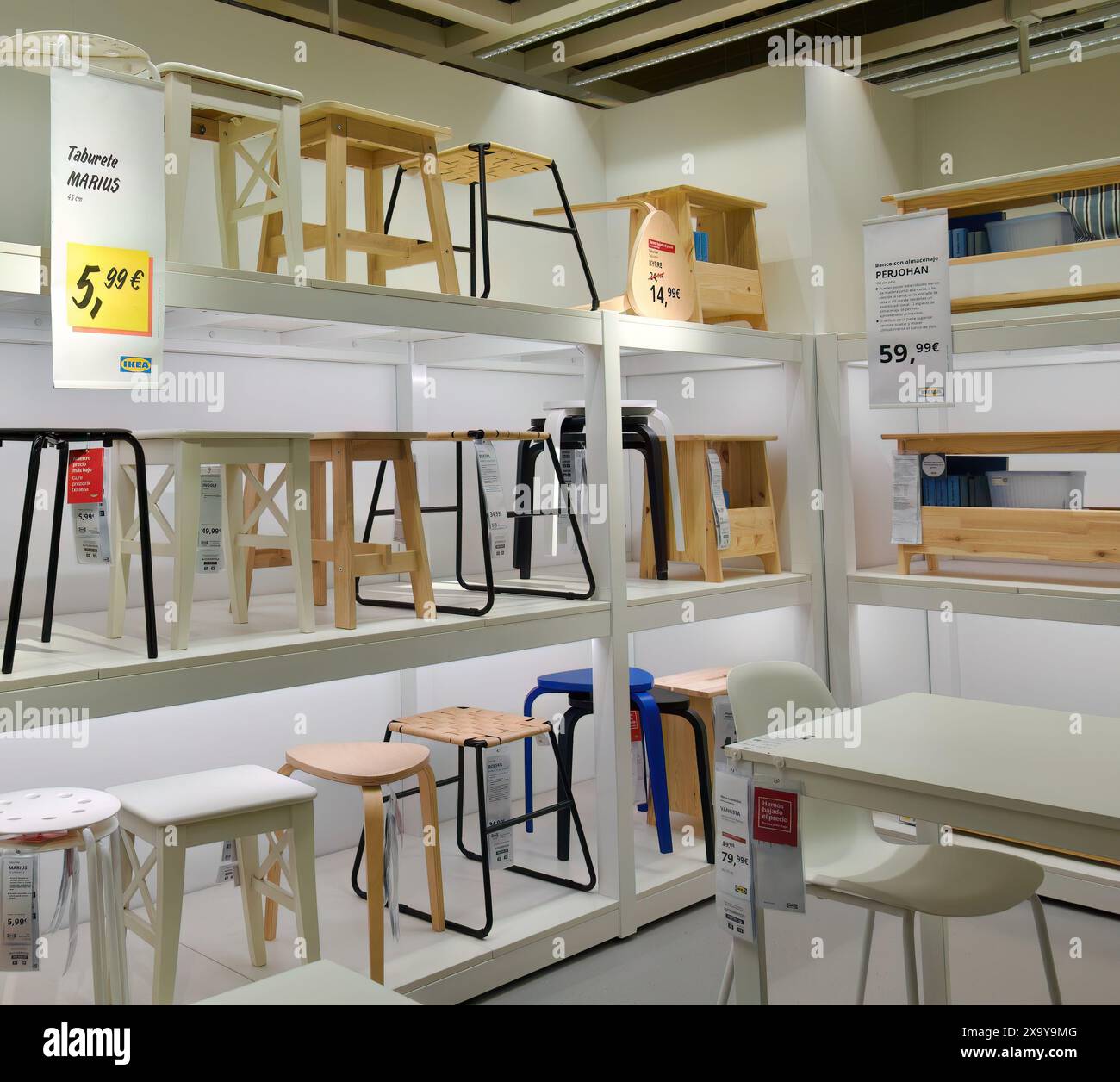 Display of stools on shelves on display Ikea Barakaldo Bilbao Basque ...