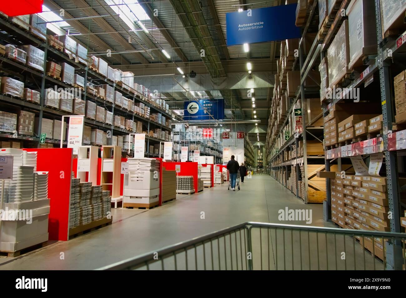 Self service warehouse aisles in the Ikea store Barakaldo Bilbao Basque ...