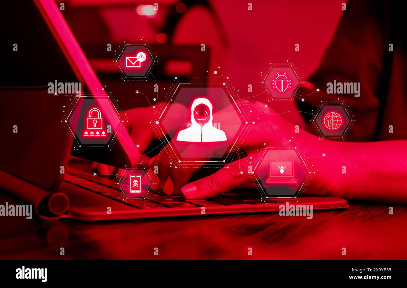 Cyberattack, cybercrime, data system hacking and fraud and security attack concepts. Hacker and ...