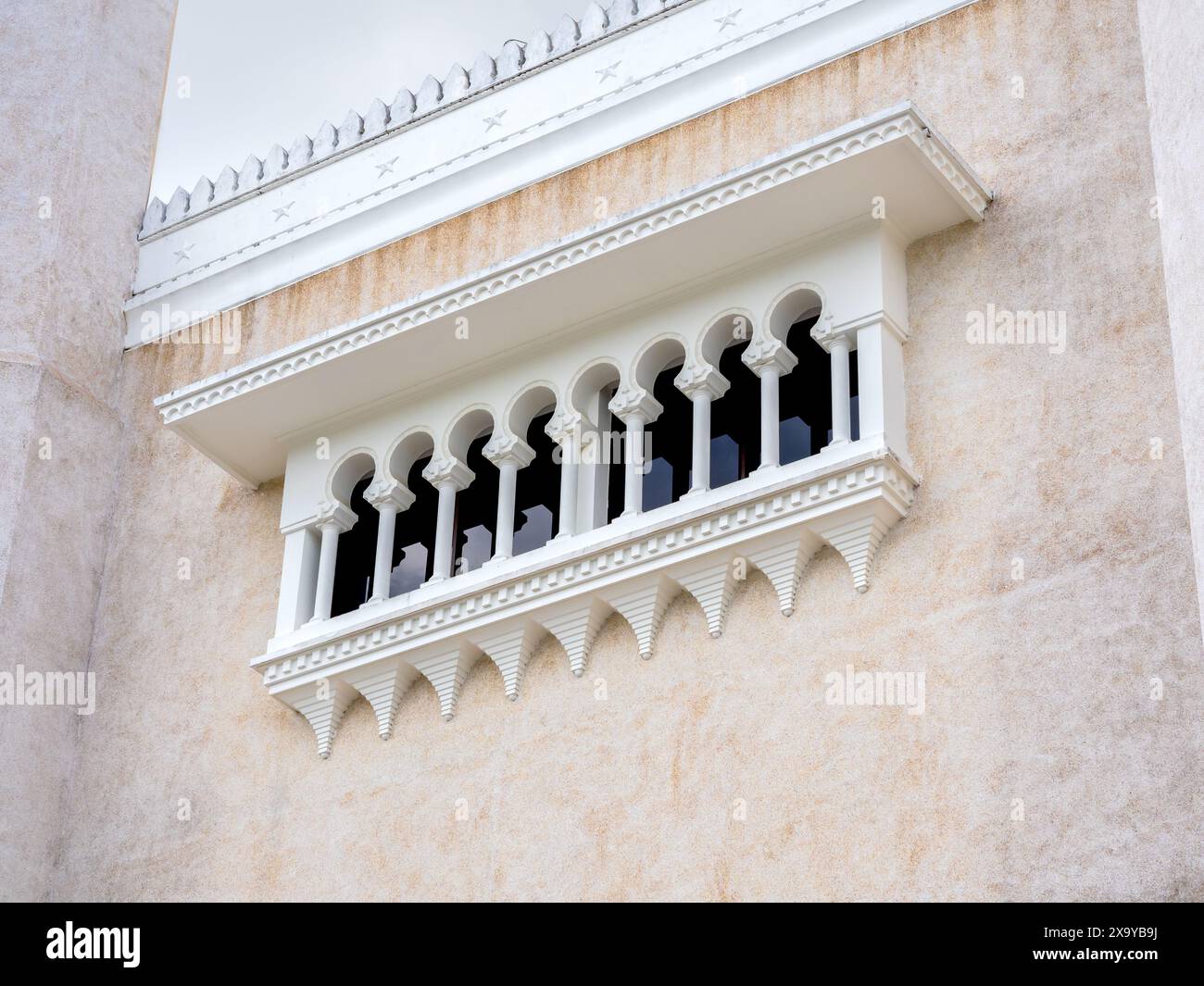 Window design, architecture building exterior of the masjid of Omar Ali ...