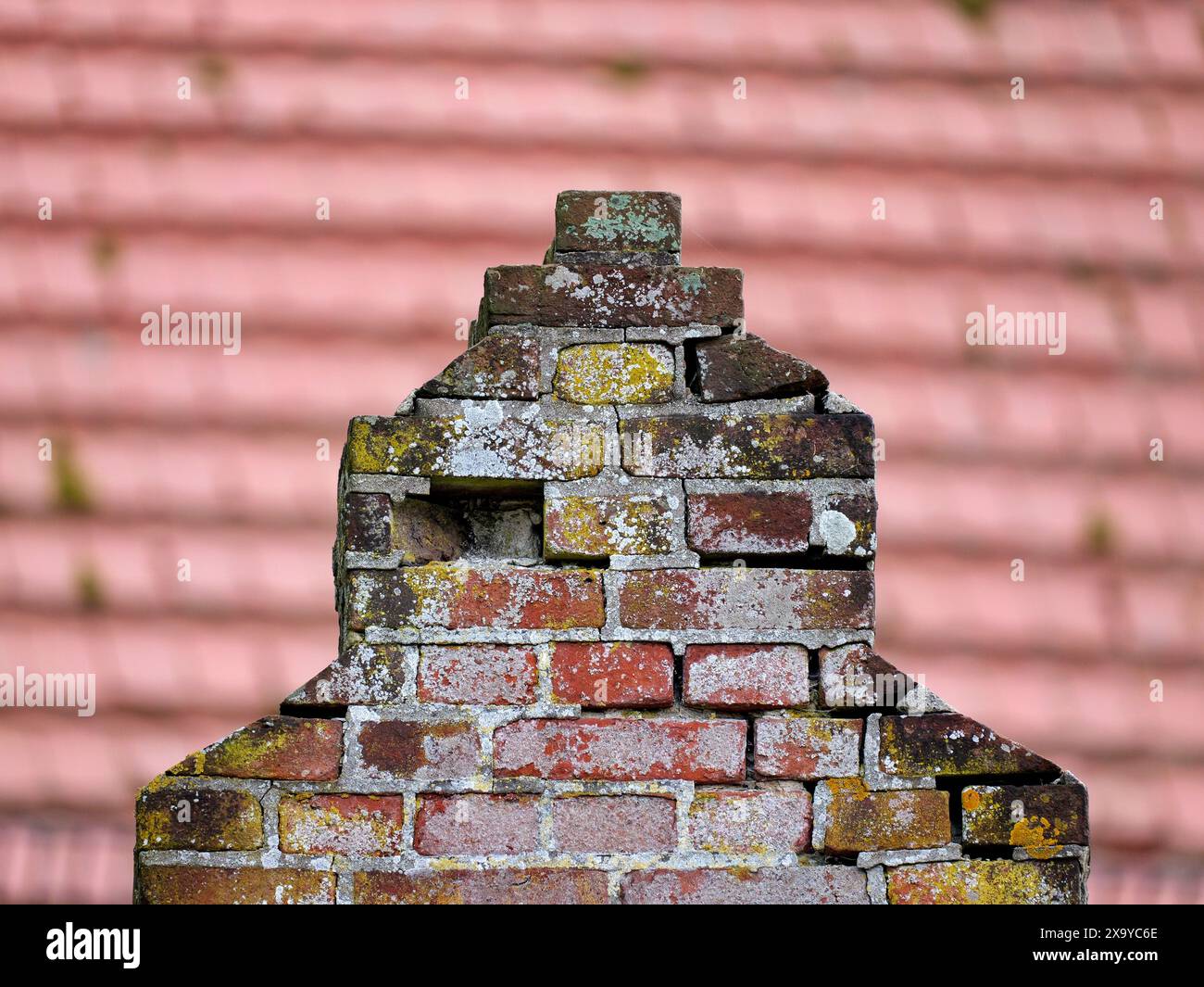 Historic, dilapidated brick pillar from a church enclosure in Northern ...