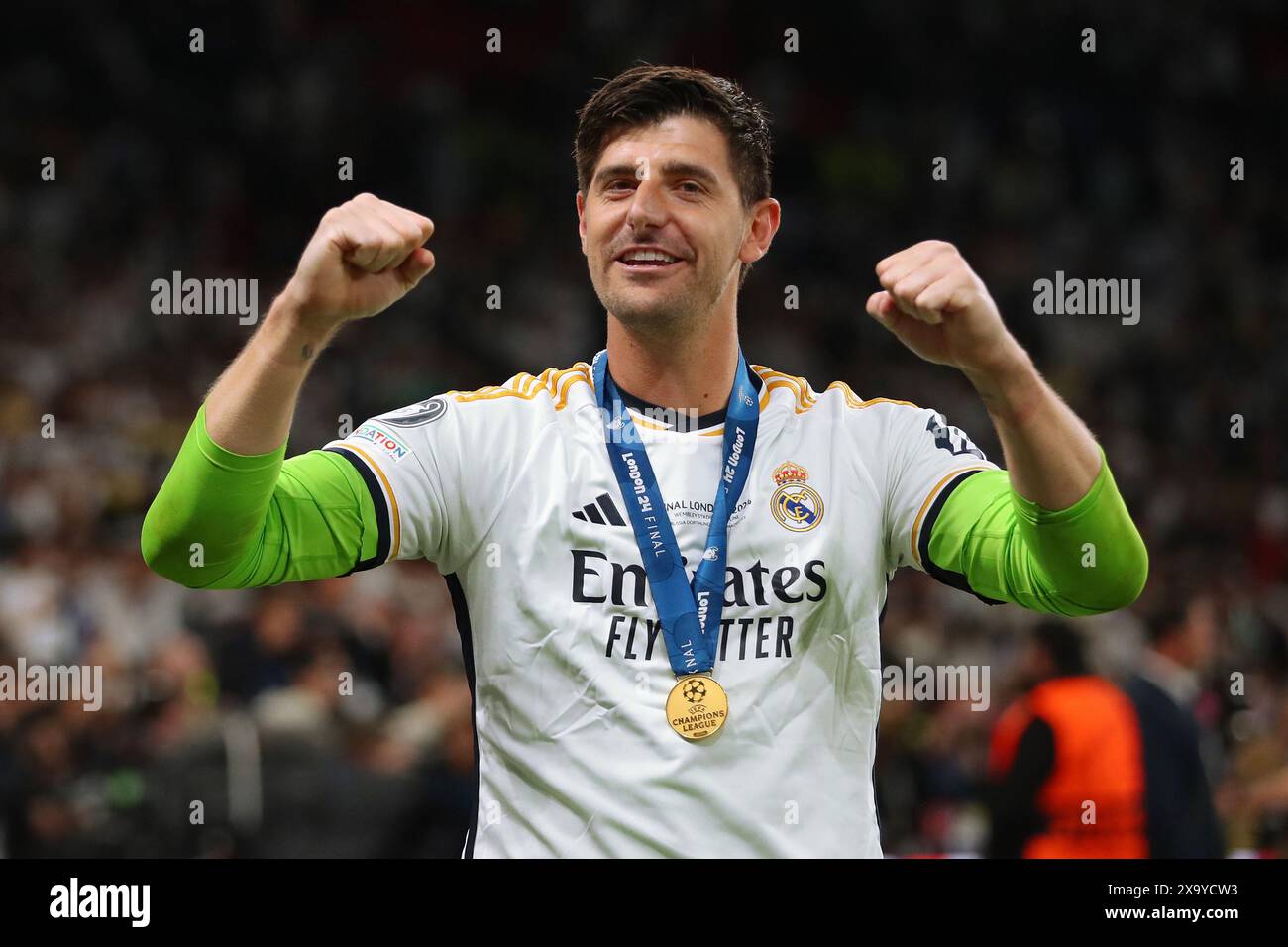 Thibaut Courtois of Real Madrid celebrates - Borussia Dortmund v Real ...
