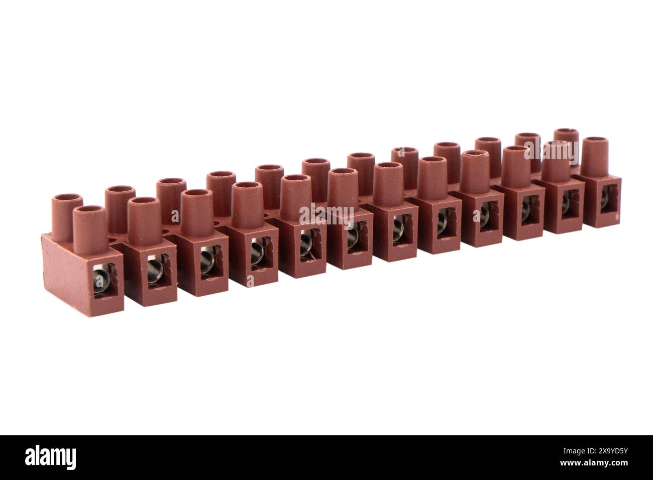 Electric wire connectors terminal strip block isolated on white ...