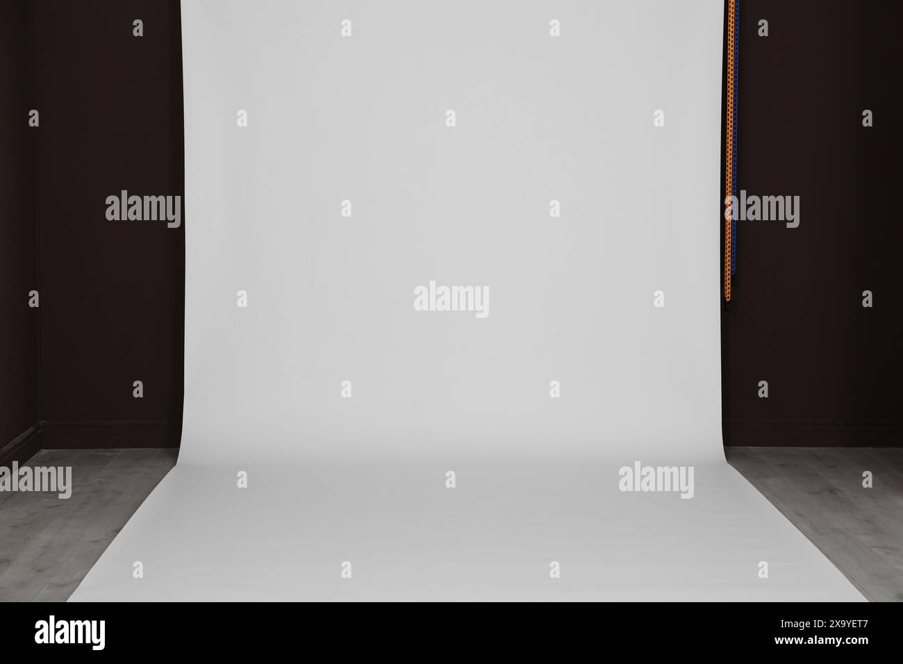 Empty white photo background. Professional studio equipment Stock Photo ...