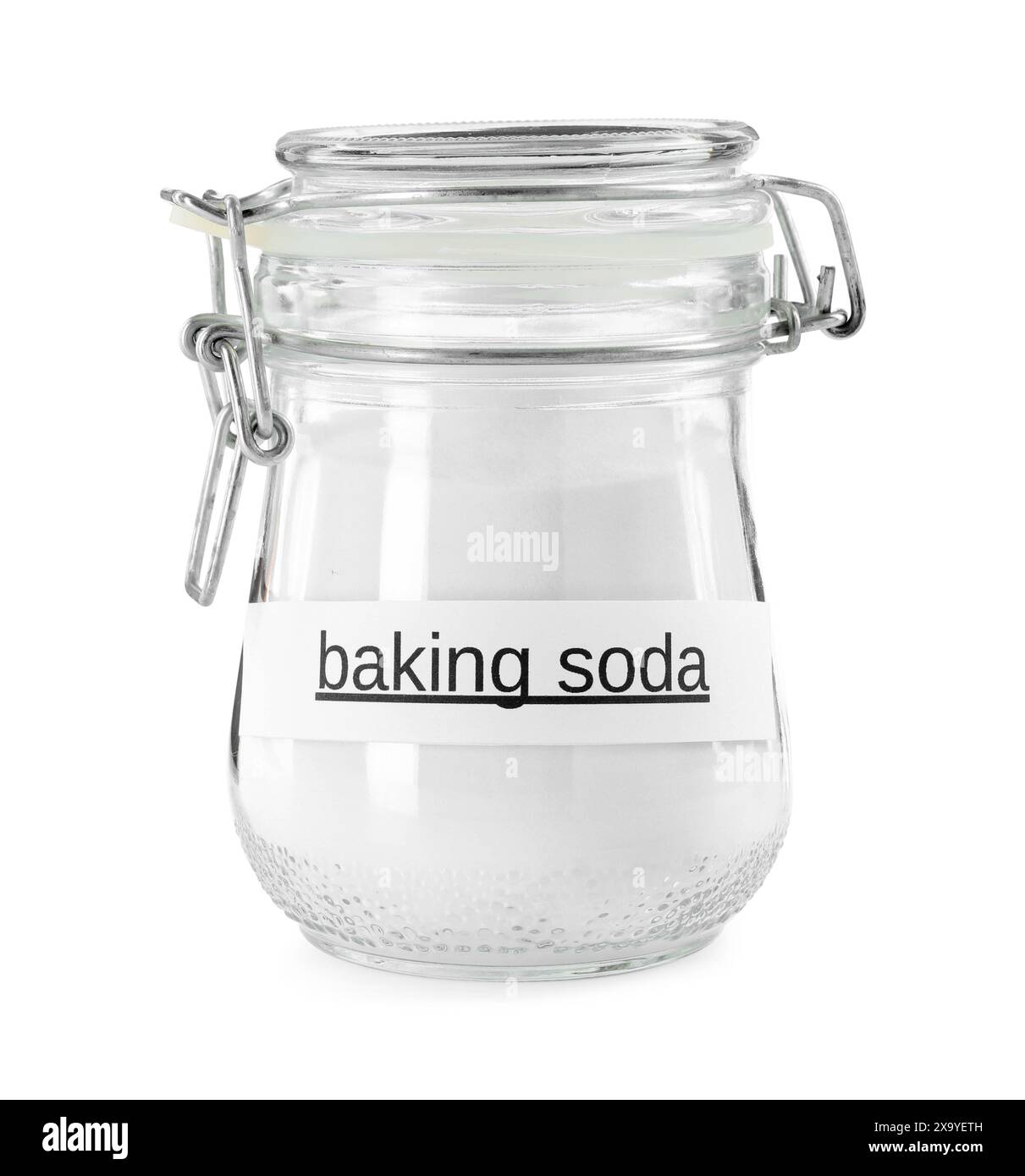 Baking soda in glass jar isolated on white Stock Photo - Alamy