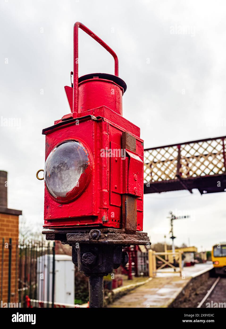 Railway signal lantern light by the side of the rail tracks Stock Photo ...
