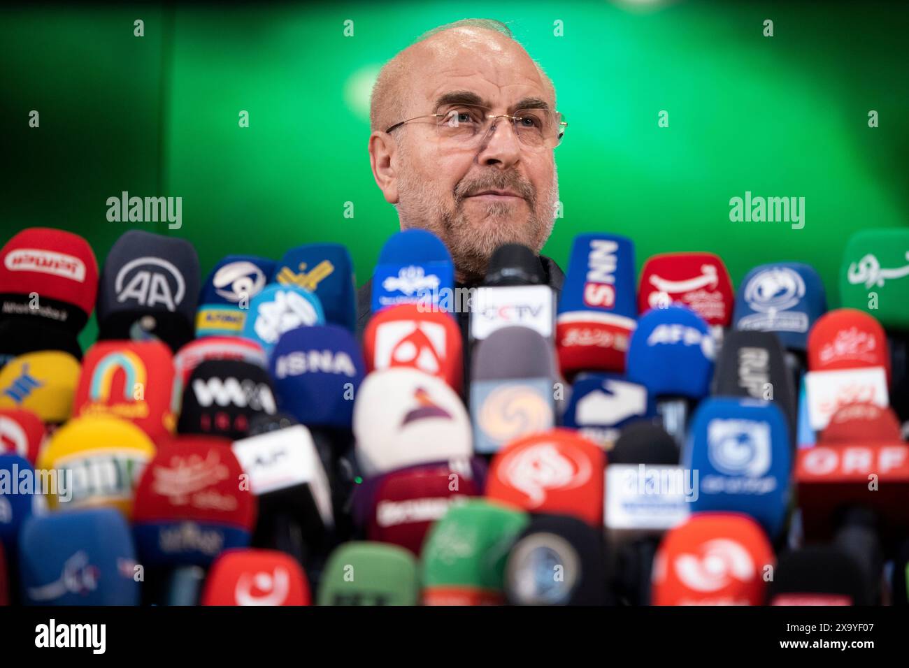 Speaker of the parliament, Mohammad Bagher Ghalibaf, speaks to the ...