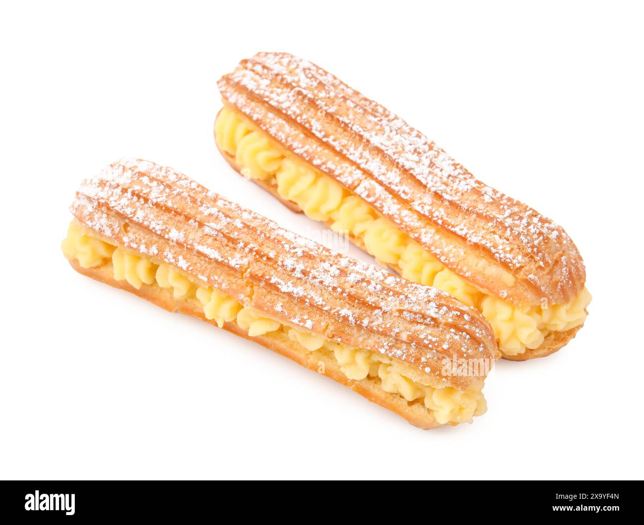 Delicious eclairs filled with cream isolated on white Stock Photo - Alamy