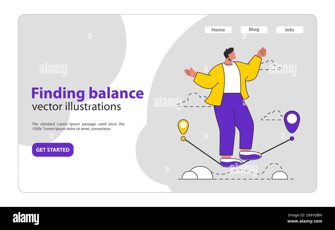 Equilibrium Quest concept A poised figure delicately stands between ...