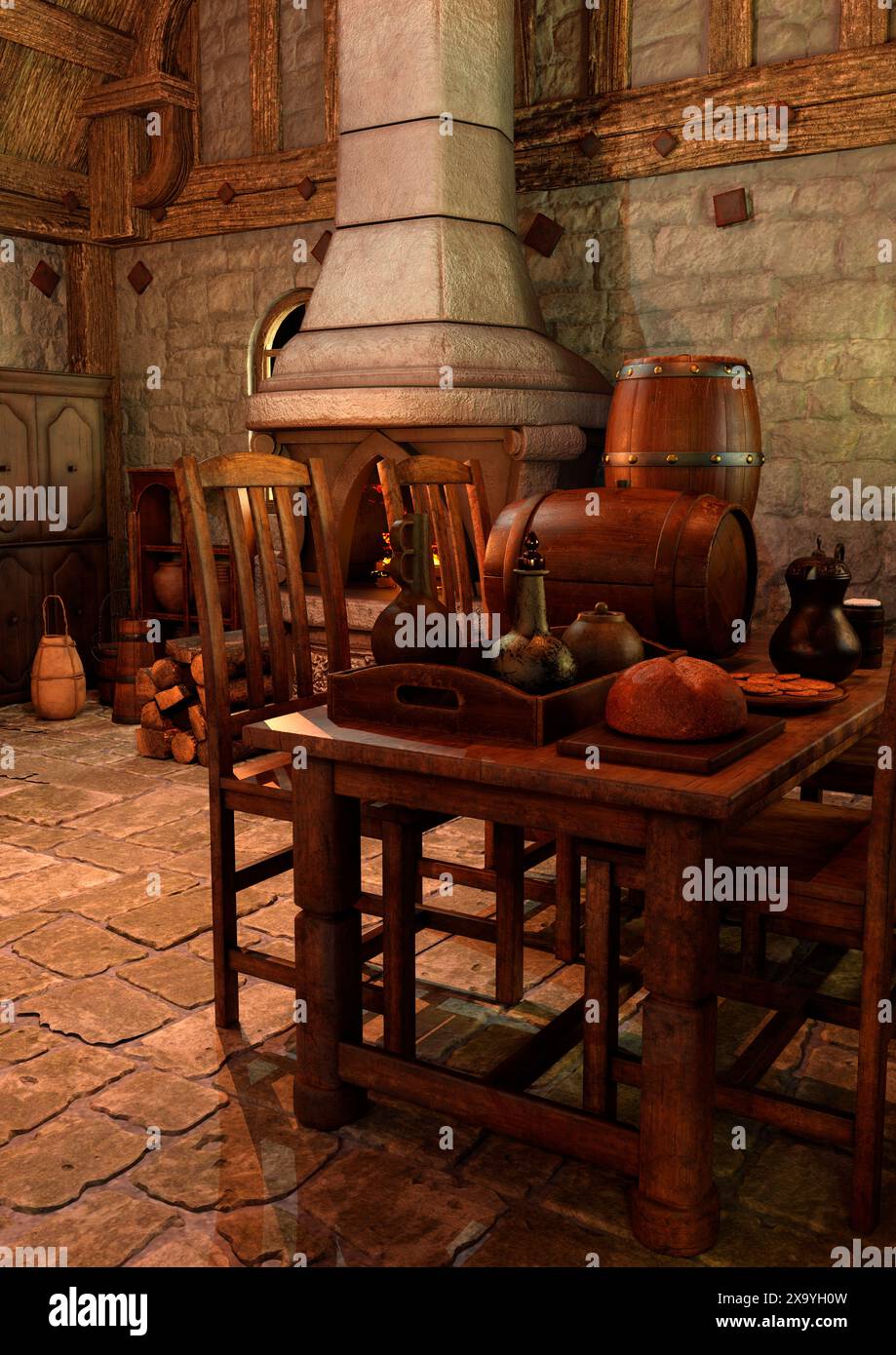 3D rendering of a medieval tavern interior Stock Photo - Alamy