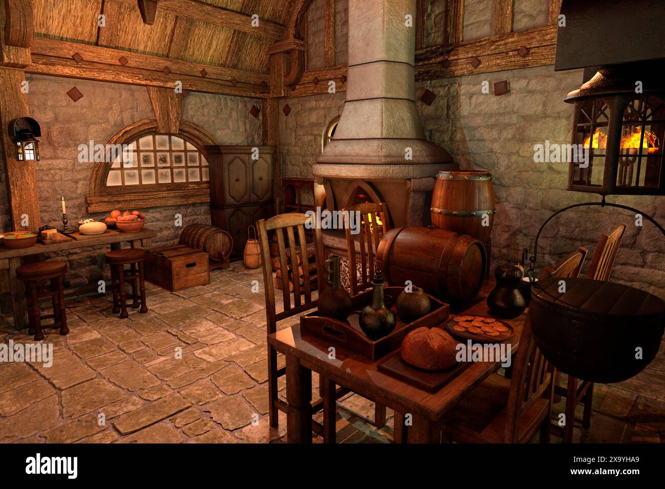 3D rendering of a medieval tavern interior Stock Photo - Alamy