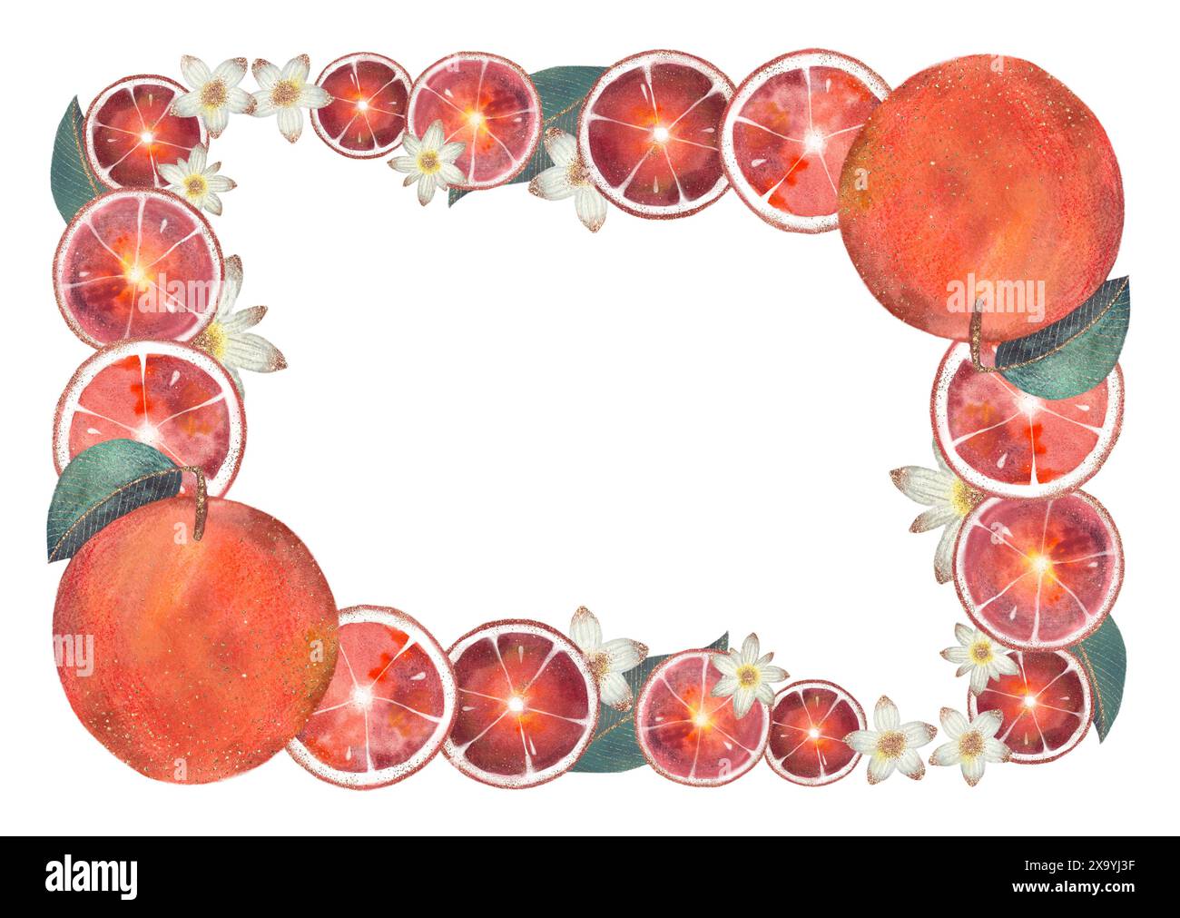 Decorative corner frame with vibrant citrus fruit slices and flowers ...