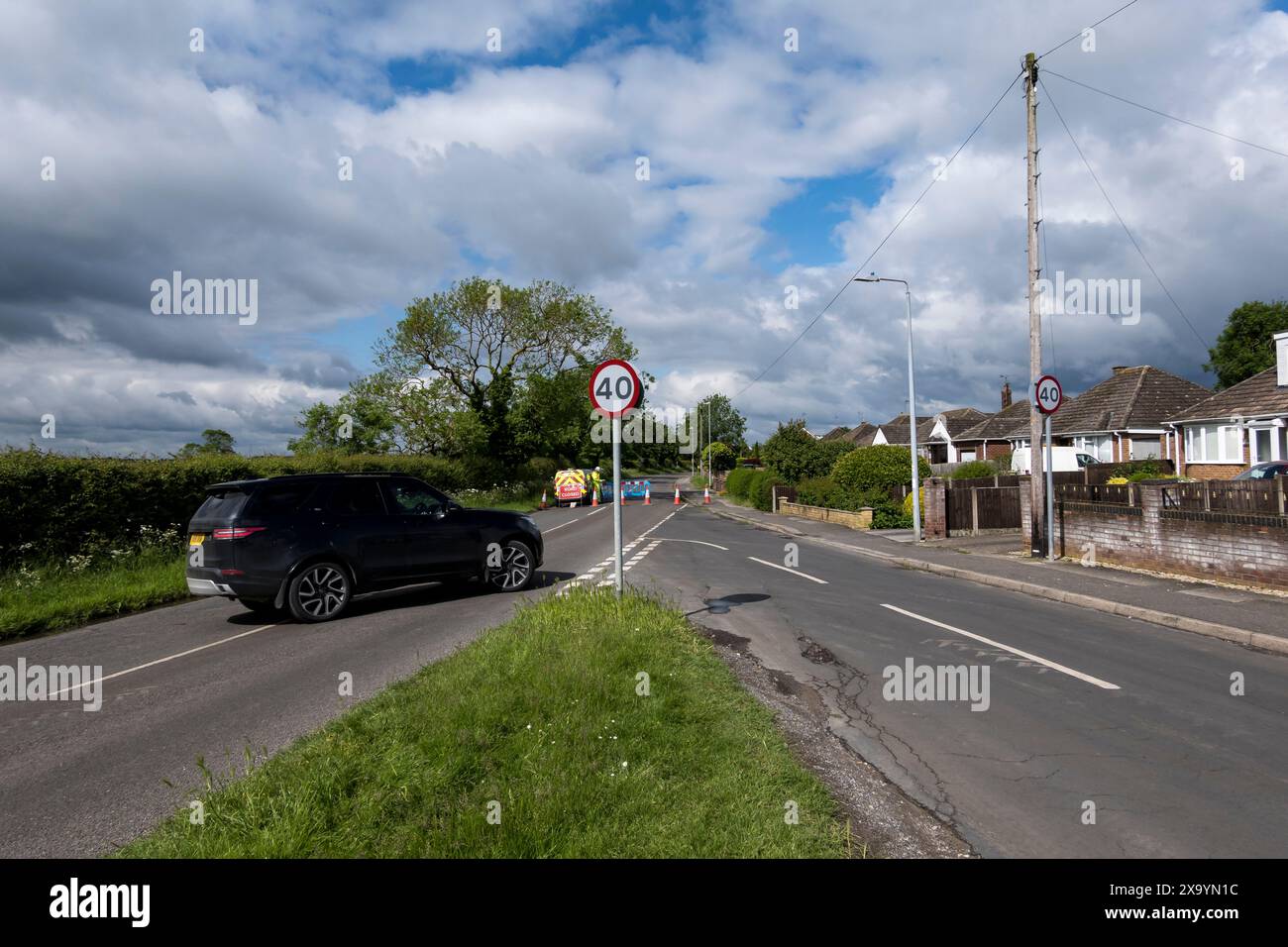 Car turning round due to road closure, Cherry Willingham, Lincoln ...