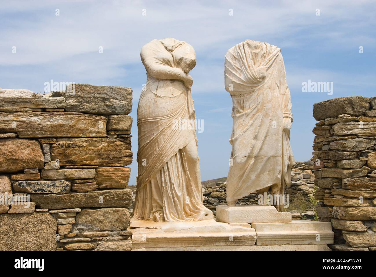 The statues at the House of Cleopatra on Delos Island, Greece Stock ...