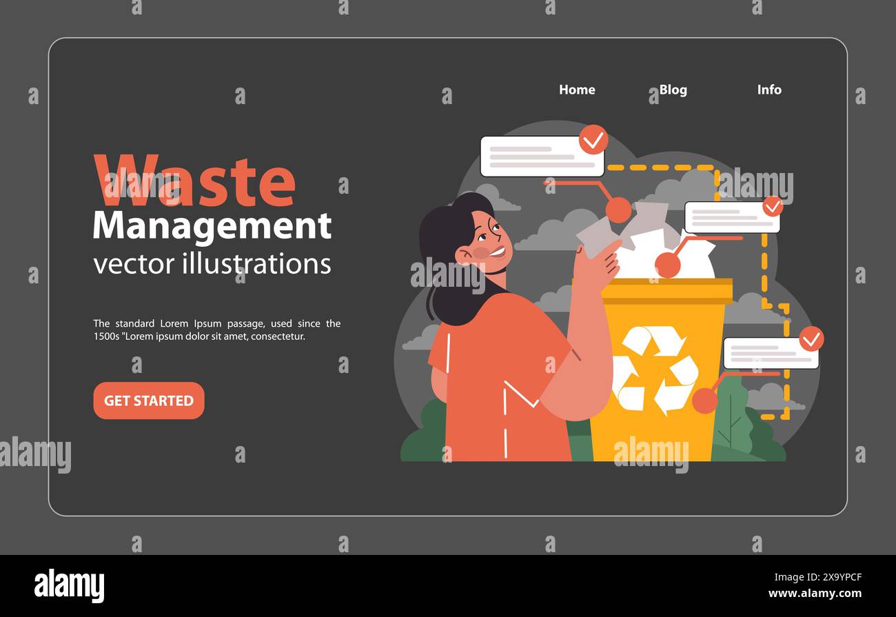 Woman participating in waste separation. Cheerfully depositing ...