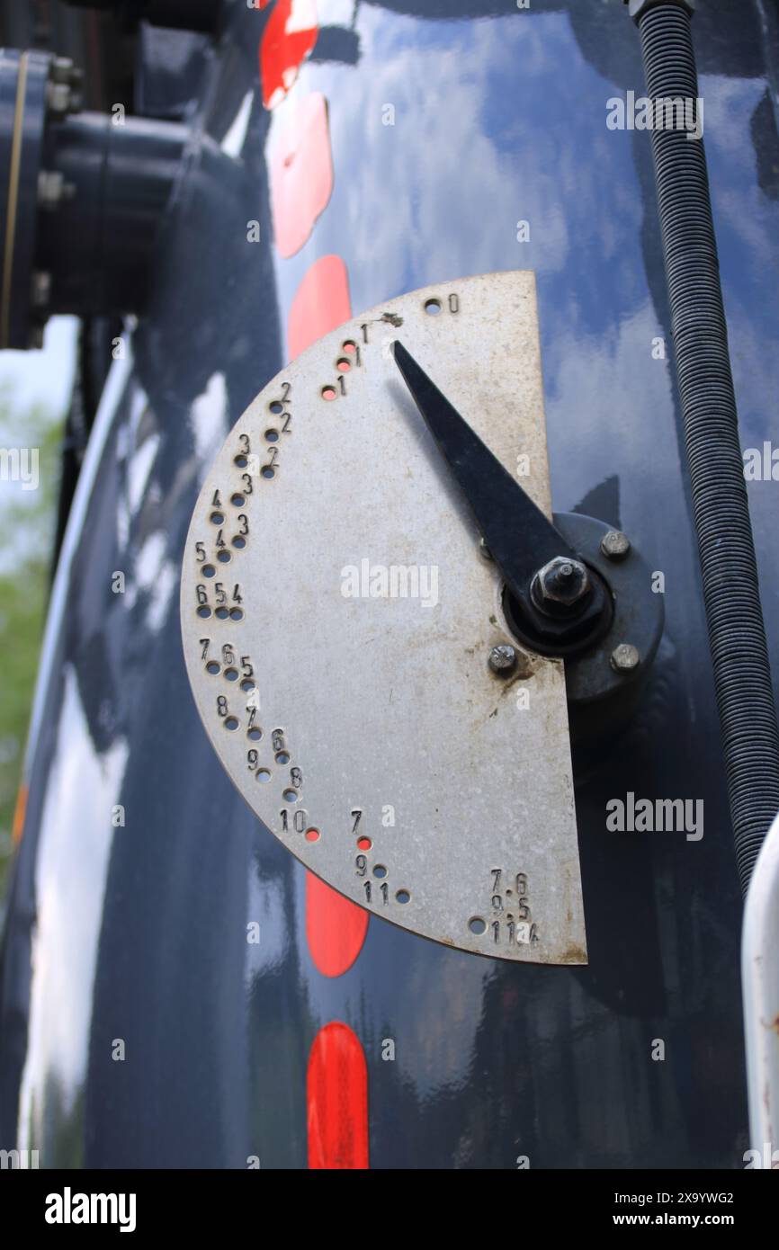 Scale for displaying the filling level on a tank truck Stock Photo - Alamy