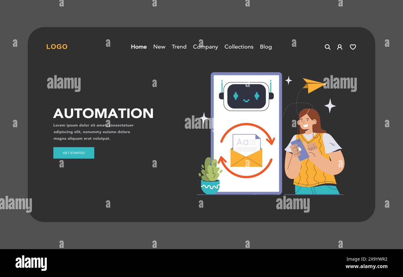 Digital Automation dark or night mode web, landing. Woman holding a ... Digital Automation dark or night mode web, landing. Woman holding a ...
