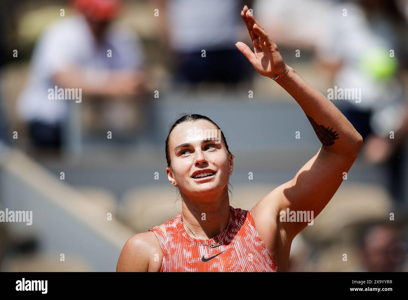 Aryna SABALENKA of Belarus celebrates his victory during the ninth day ...