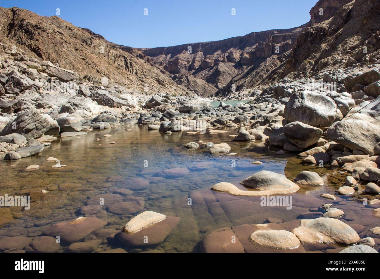 The clear water of the Fish River where it flows through the boulder ...