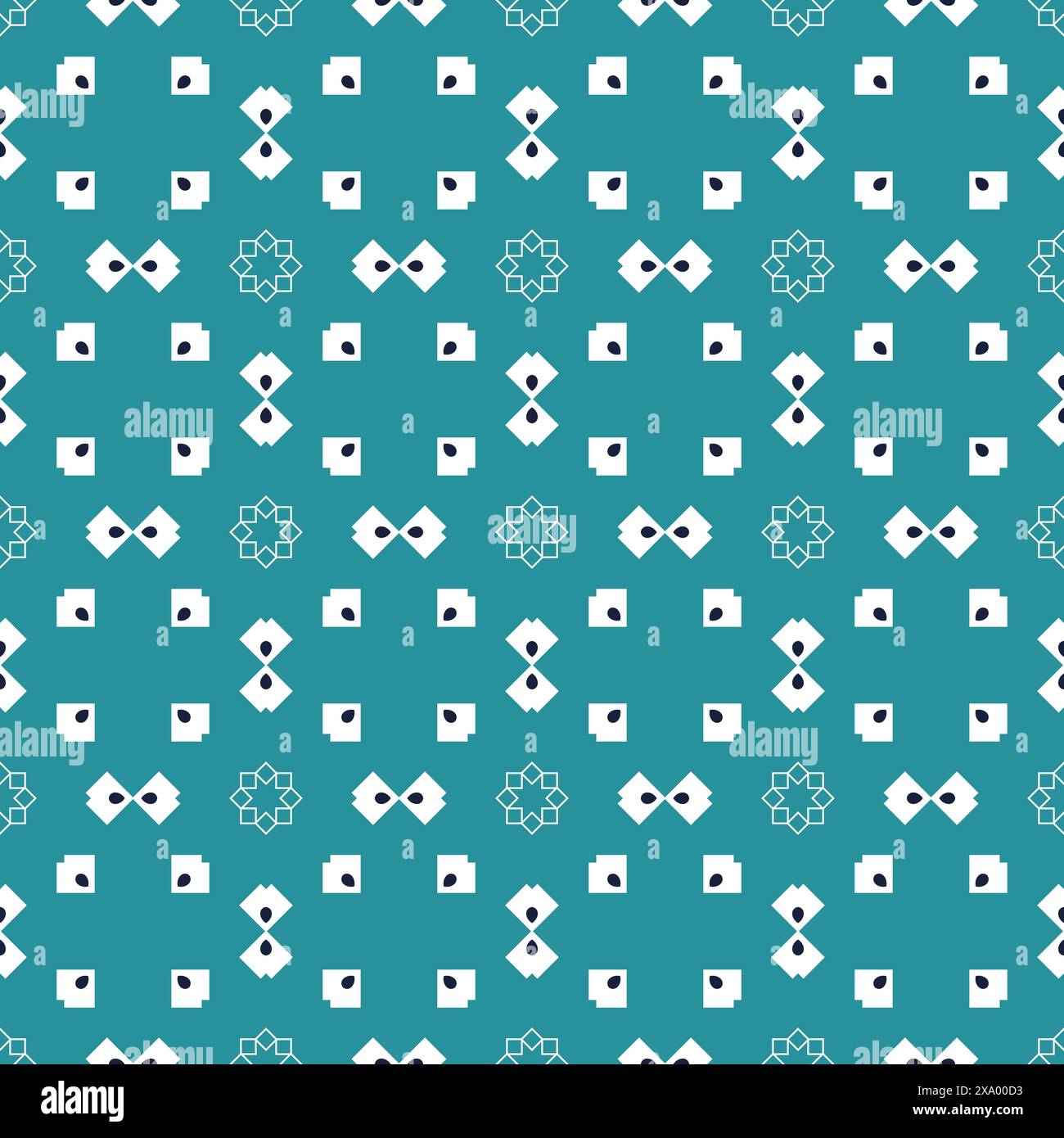 Teal blue background with geometric shapes like rhombuses, circles, and ...