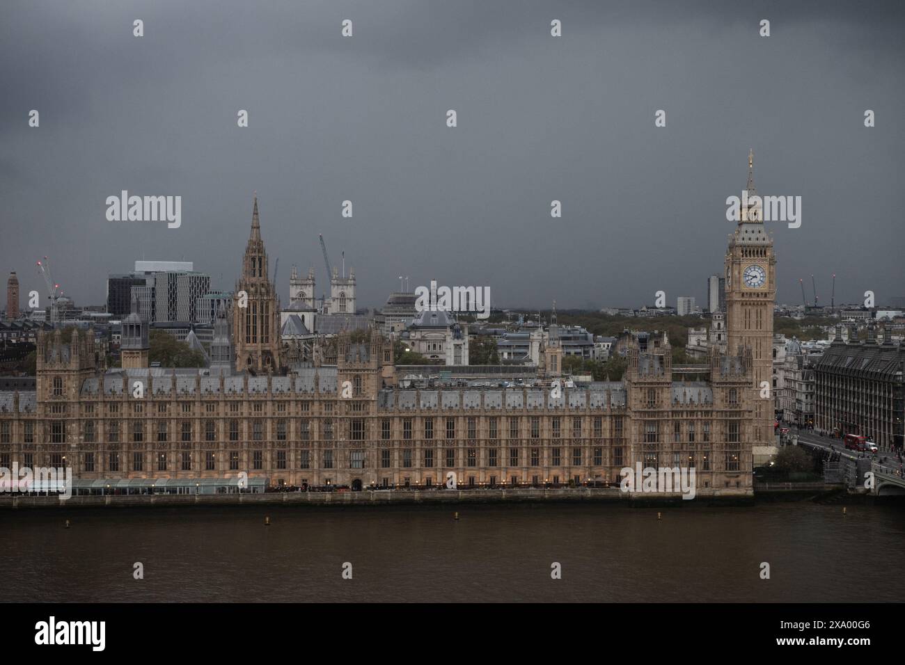 A bustling urban landscape with skyscrapers and a prominent clock tower ...