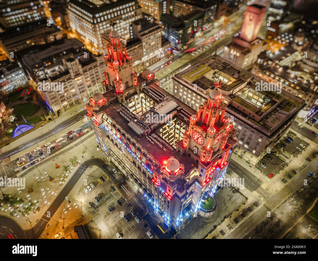 Aerial nighttime cityscape illuminated architecture hi-res stock ...