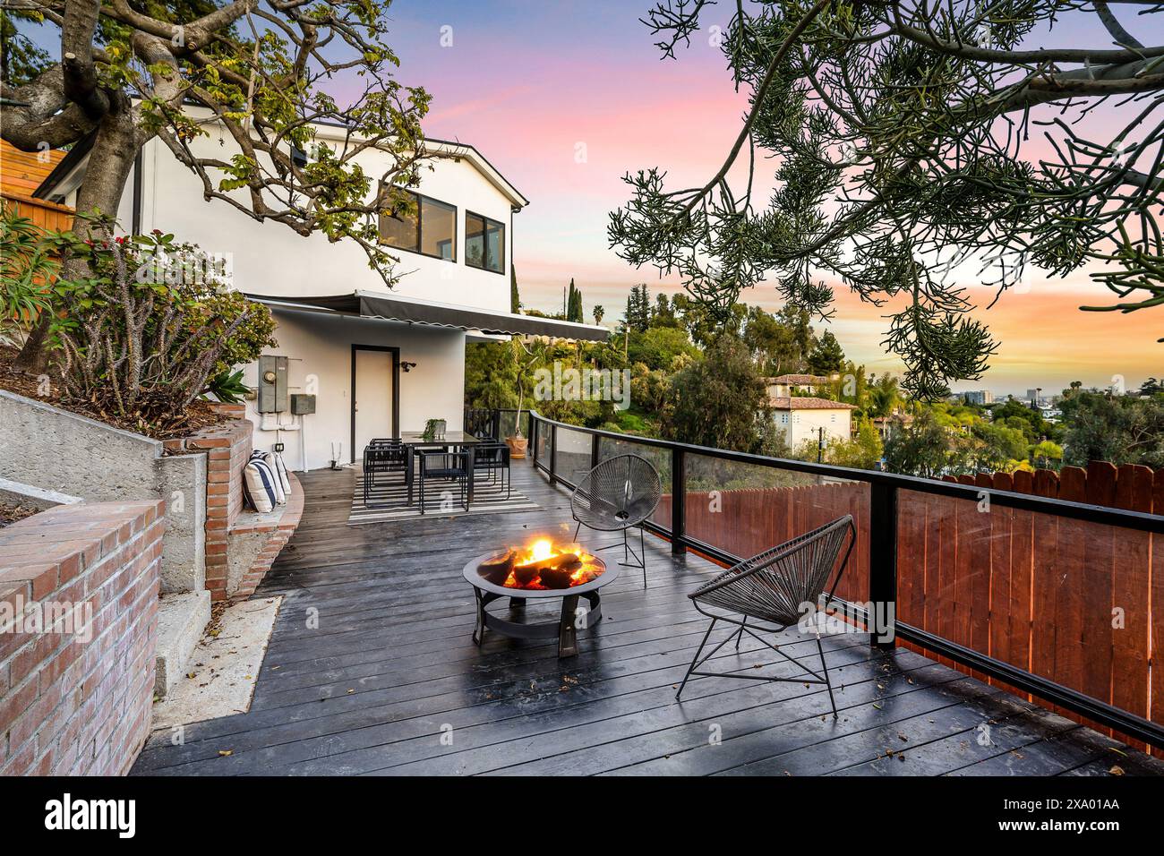 A modern Hollywood Hills home balcony in Los Angeles, California, with ...