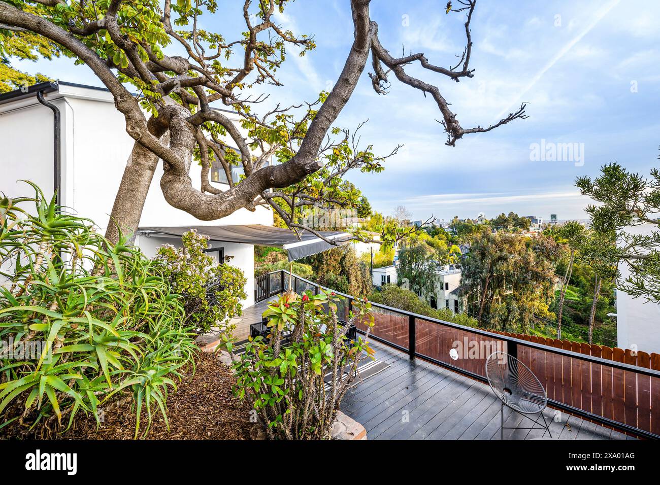 A modern Hollywood Hills home balcony in Los Angeles, California, with ...