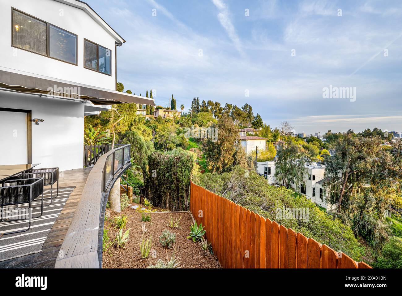 A modern Hollywood Hills home balcony in Los Angeles, California, with ...
