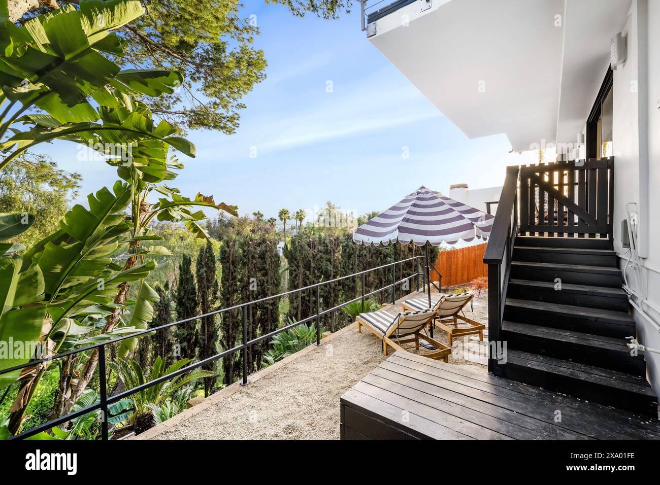 A modern Hollywood Hills home balcony in Los Angeles, California, with ...