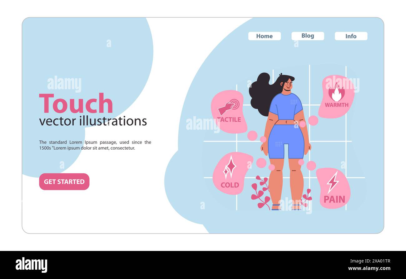 Touch illustration. A woman feels different tactile sensations ...